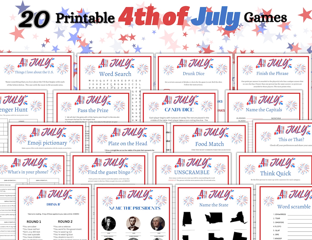 Fourth of July Game Bundle, Printable Family Games, Patriotic Party ...