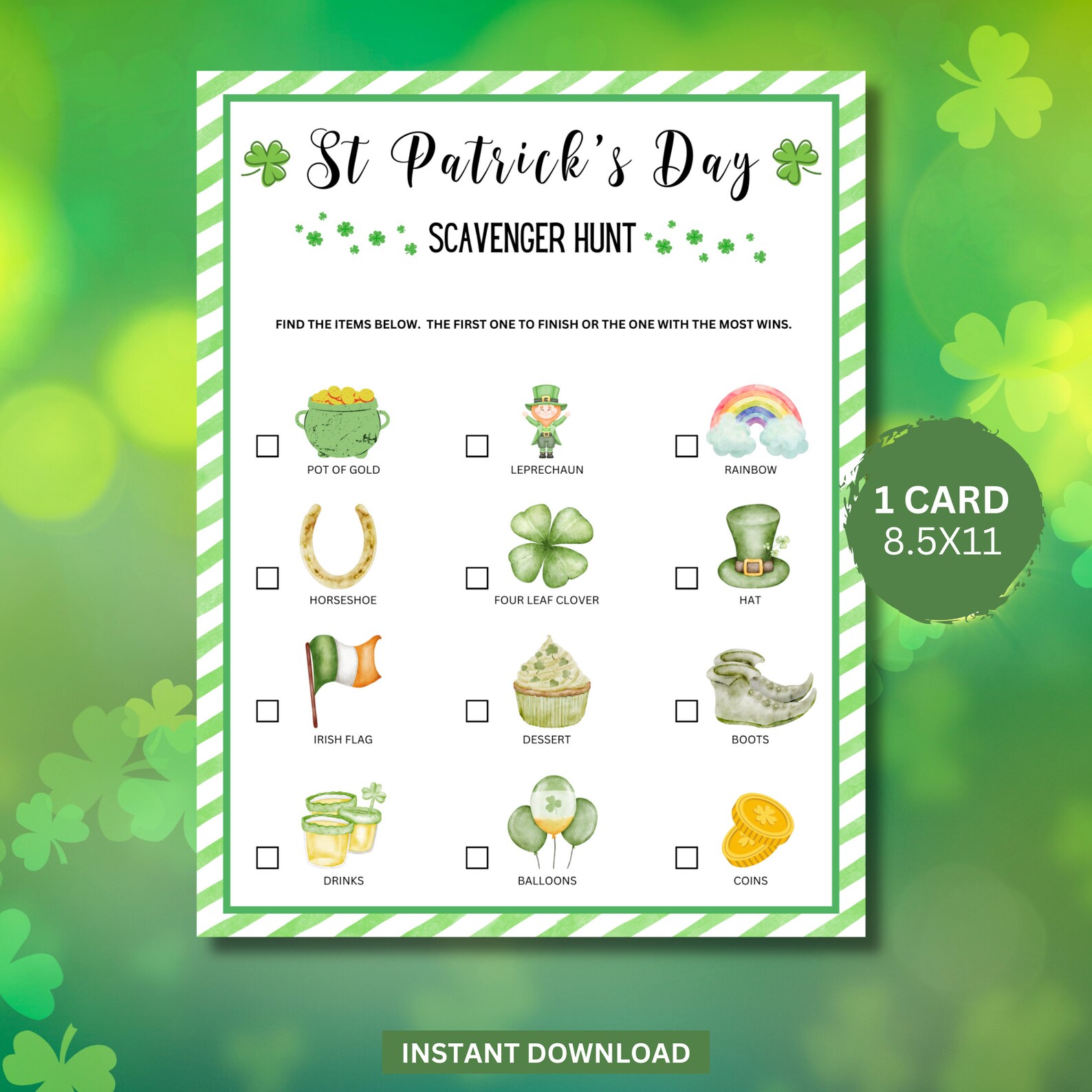 Printable St Patrick's Day Scavenger Hunt Game, St Paddy's Day Game ...