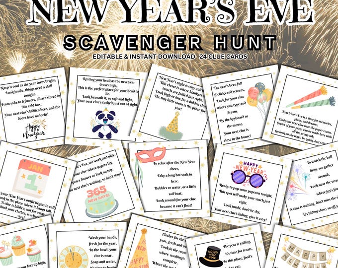 New Years Scavenger Hunt | New Years Eve Games | New Years Clue Hunt ...