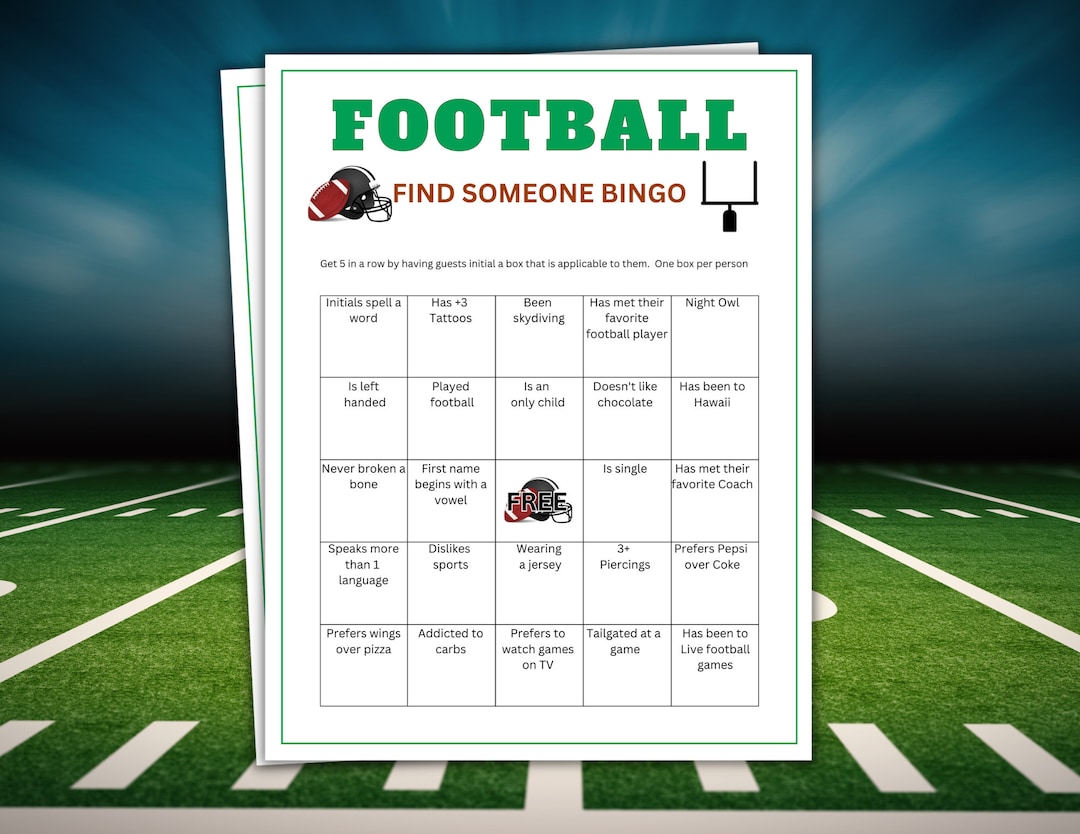 Football Game,find Someone Bingo, Football Party Game, Football ...