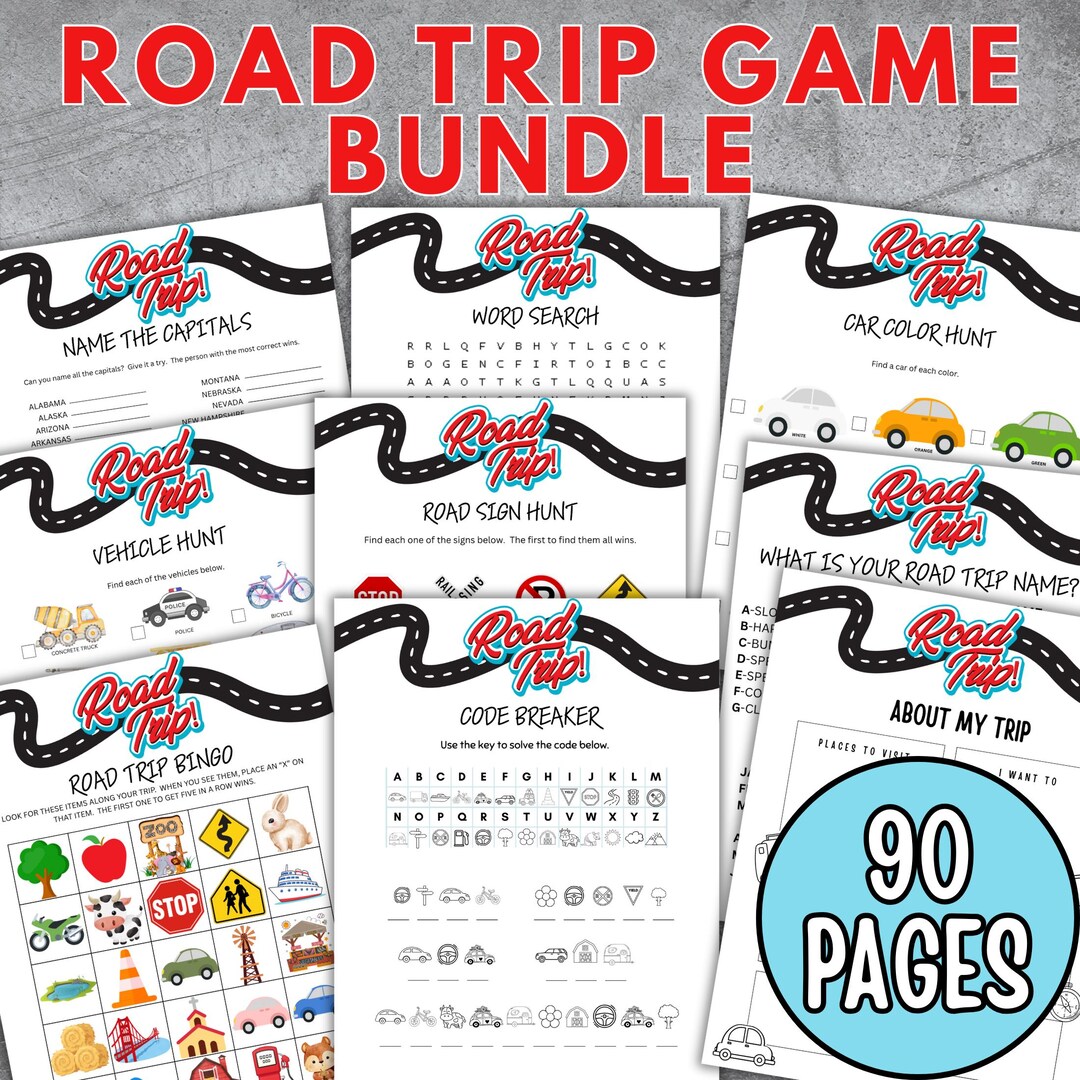 Car Ride Road Trip Game Bundle, Road Trip Activities, Kids Travel Game ...