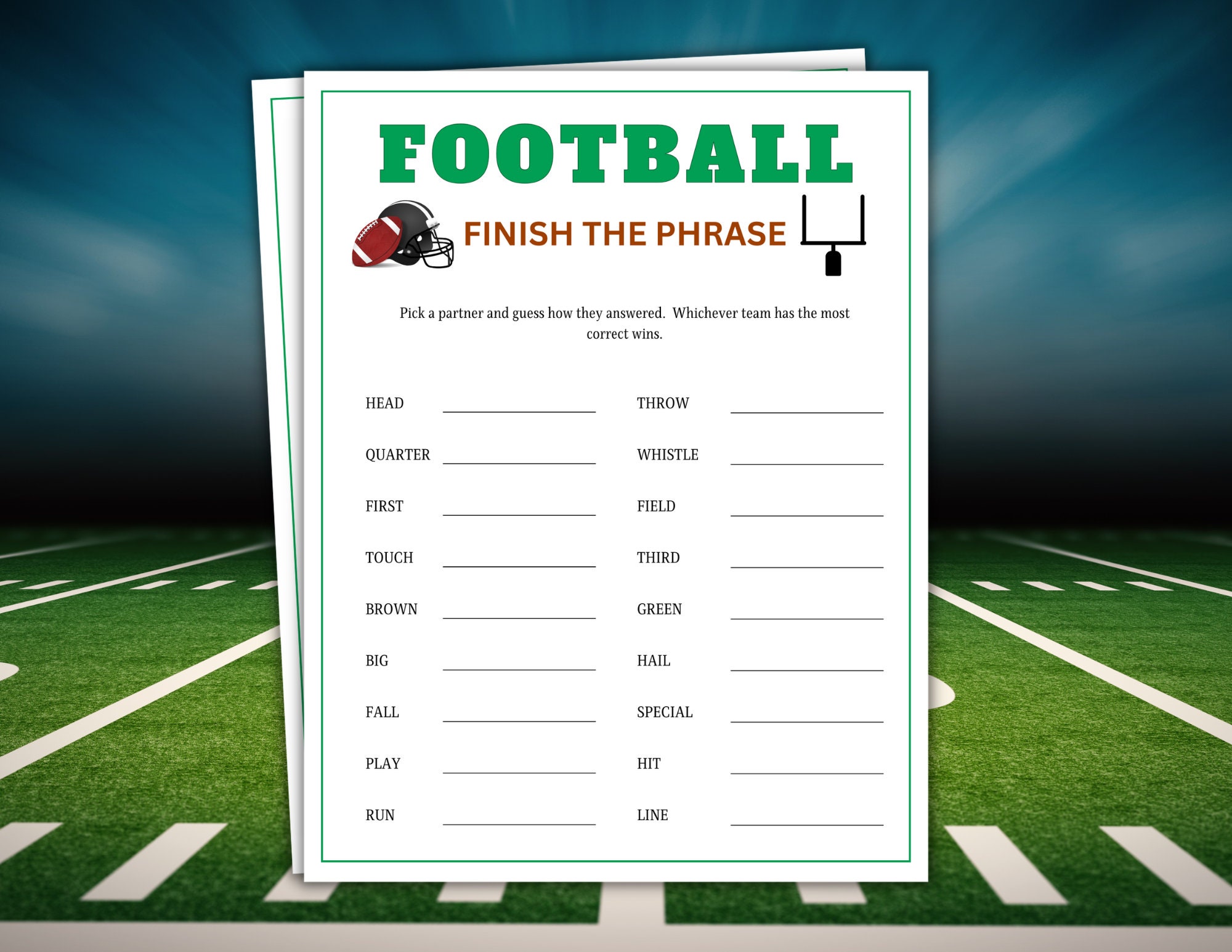 Football Game, Finish the Phrase, Football Party Game, Football ...