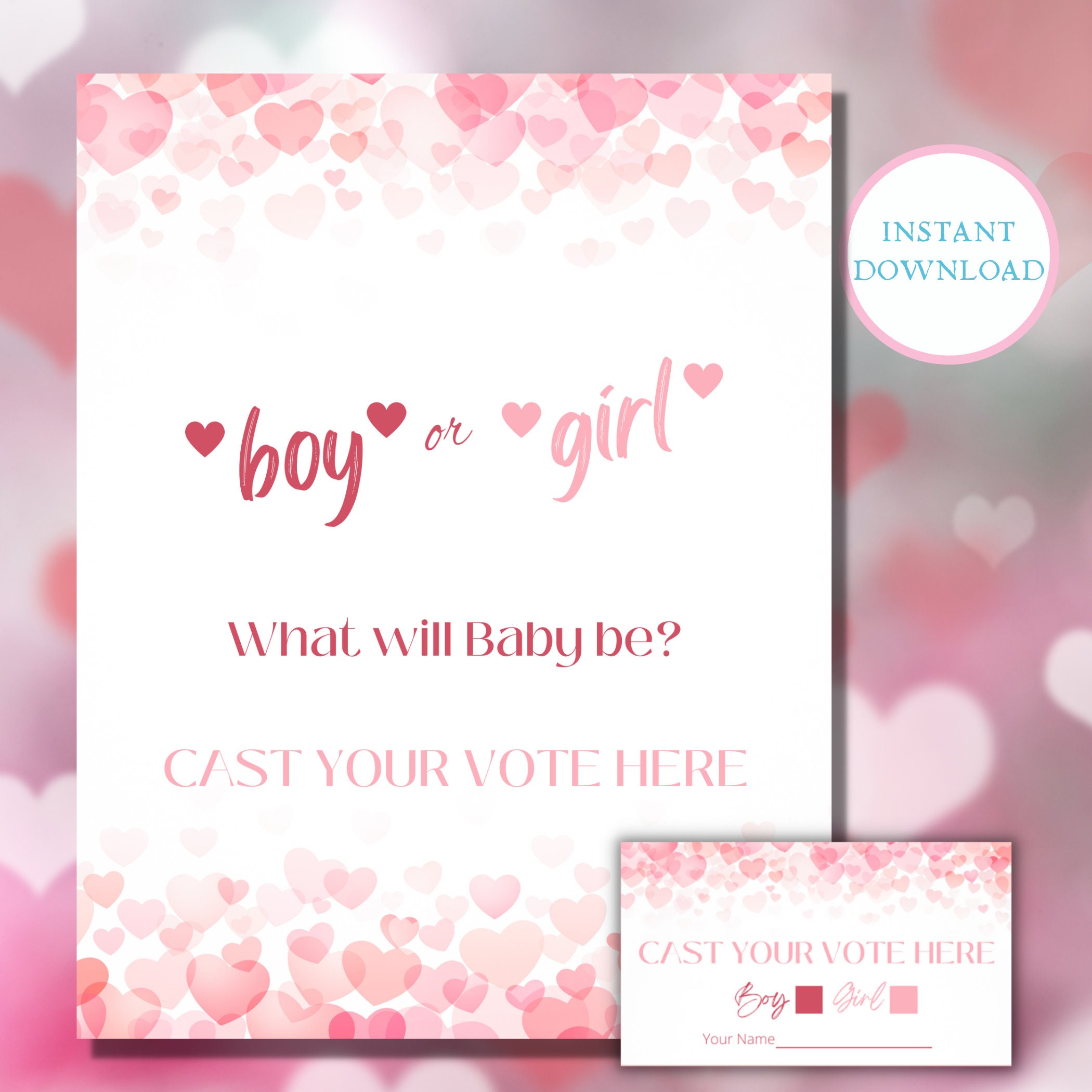 VALENTINE'S Gender Reveal Games, Baby Shower Games, Valentine Hearts ...