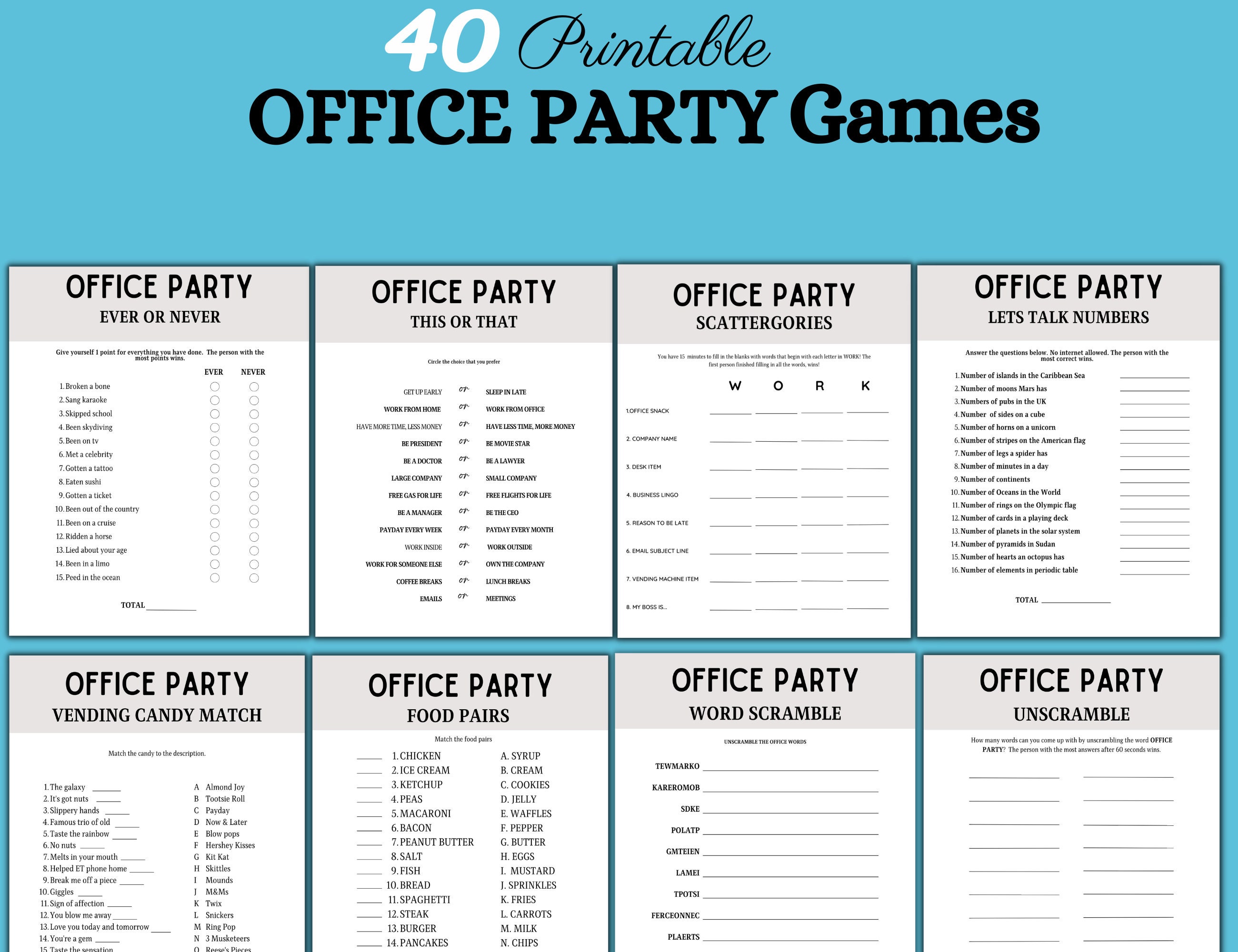 Office Party Game Bundle, Printable Work Party Games, Staff Game Idea ...