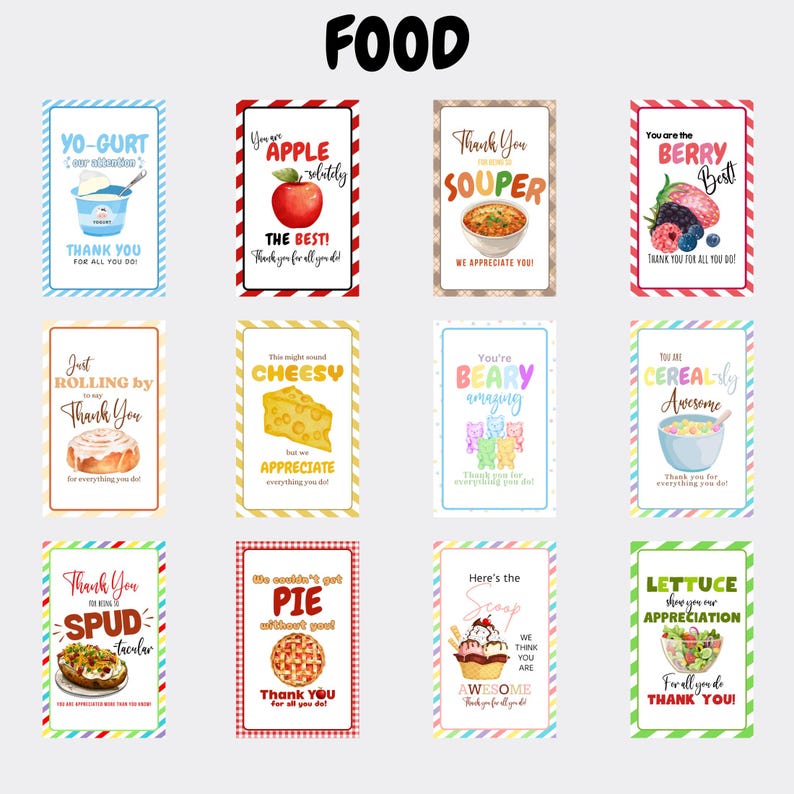 50 Appreciation Food Tags, Staff Teacher Team Employee Appreciation Day ...