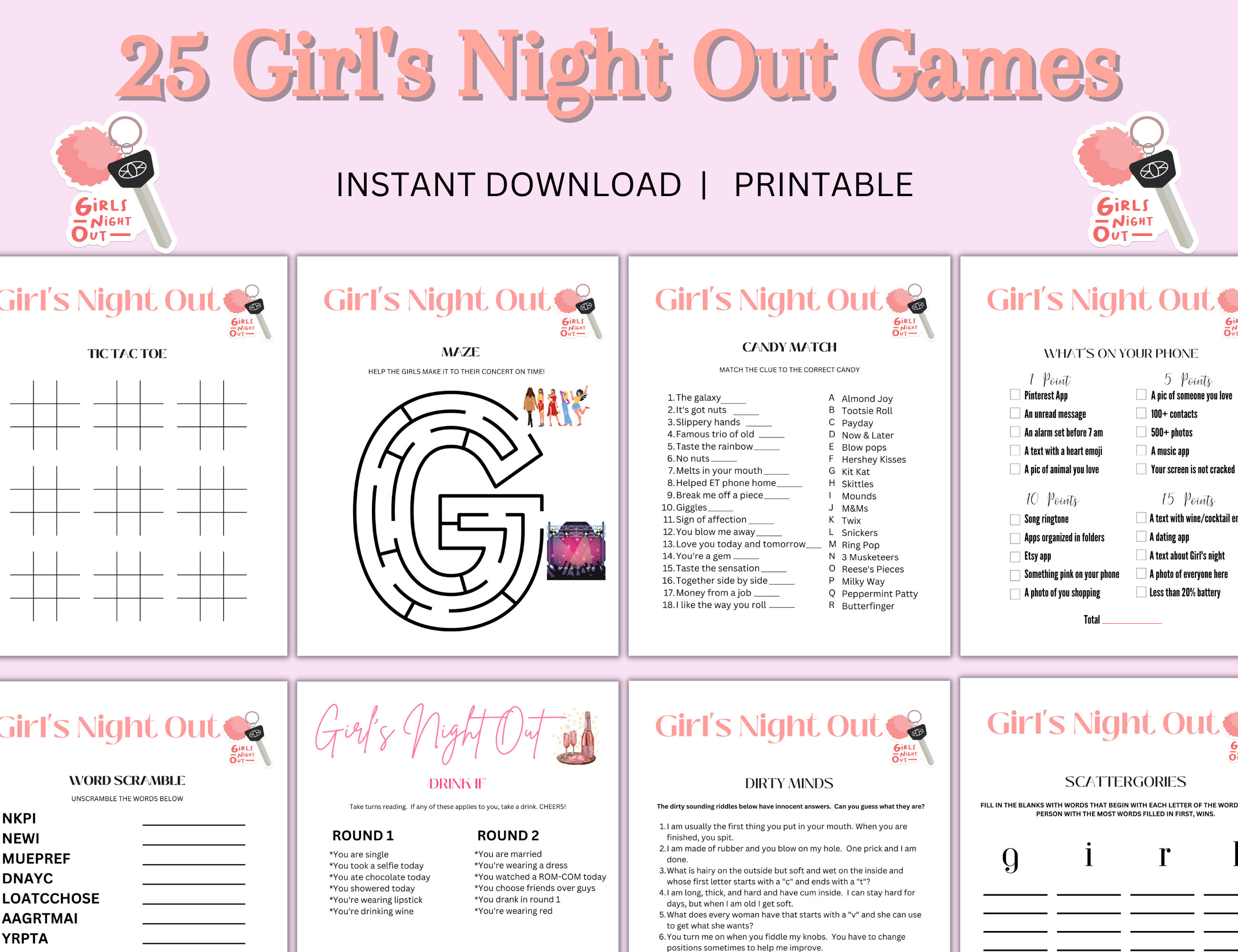 Printable Girls Night Out Game Bundle Party Games and Activities, Girls ...