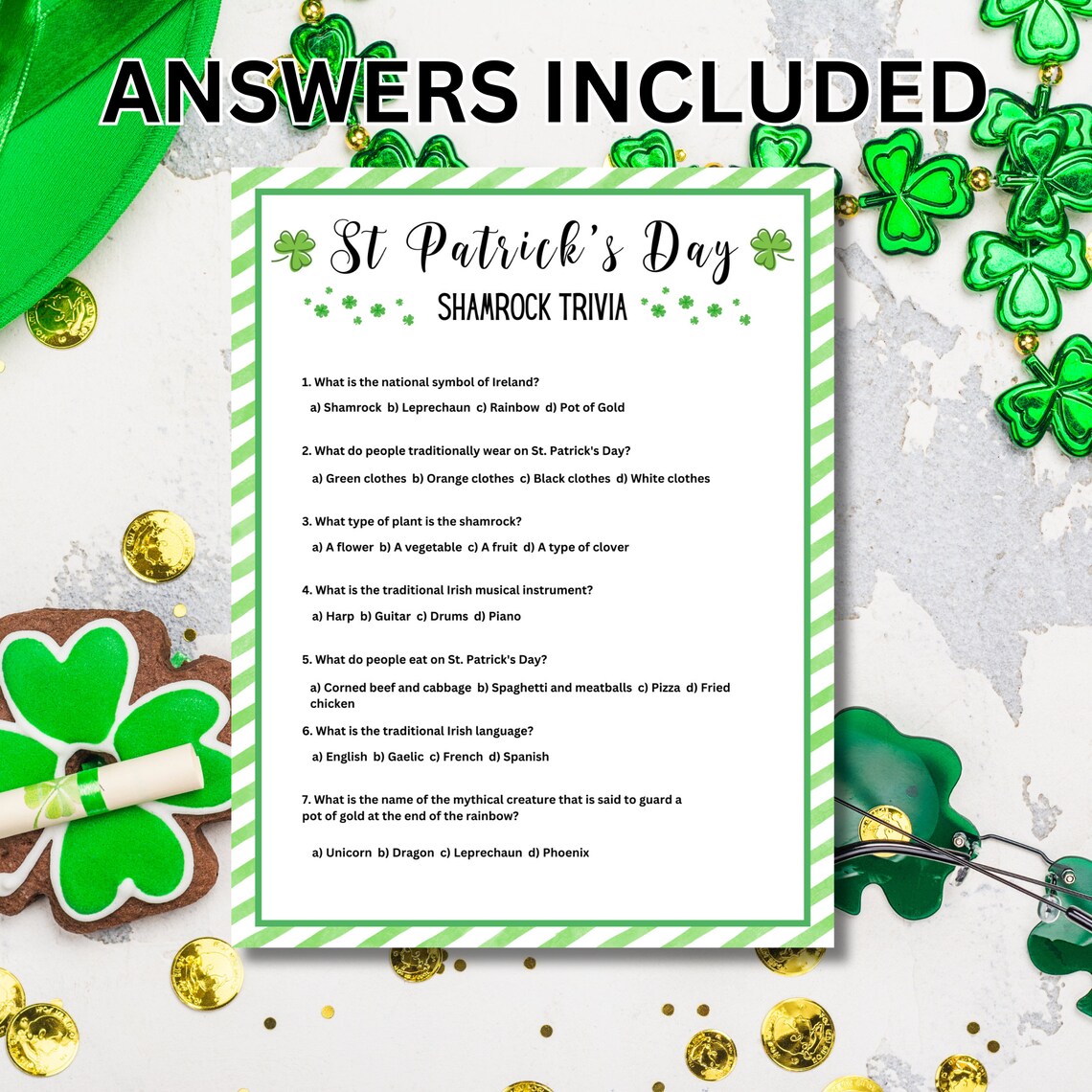 Printable St Patrick's Day Shamrock Trivia Game, St Paddy's Day Game ...