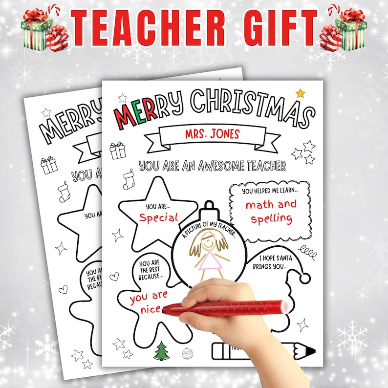 Teacher Christmas Appreciation Gift Printable Teacher Holiday - Etsy