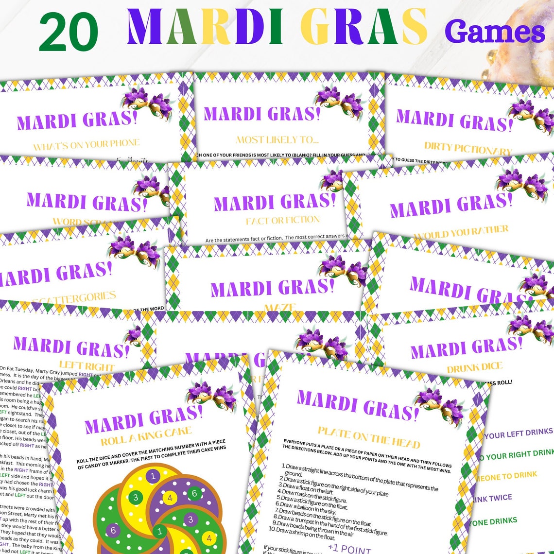 Printable Mardi Gras Game Bundle Party Games and Activities - Etsy
