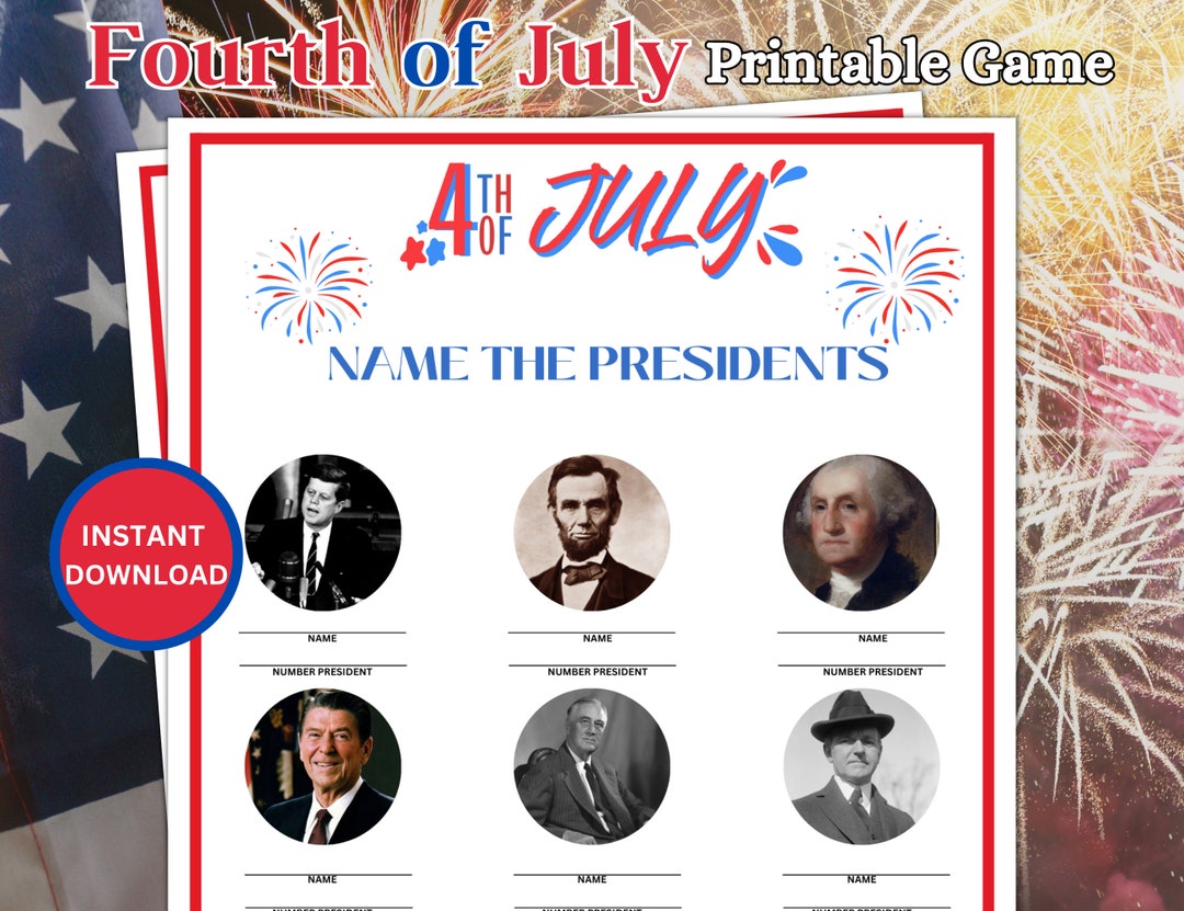 Fourth of July Name the President Game, Printable Family Games ...