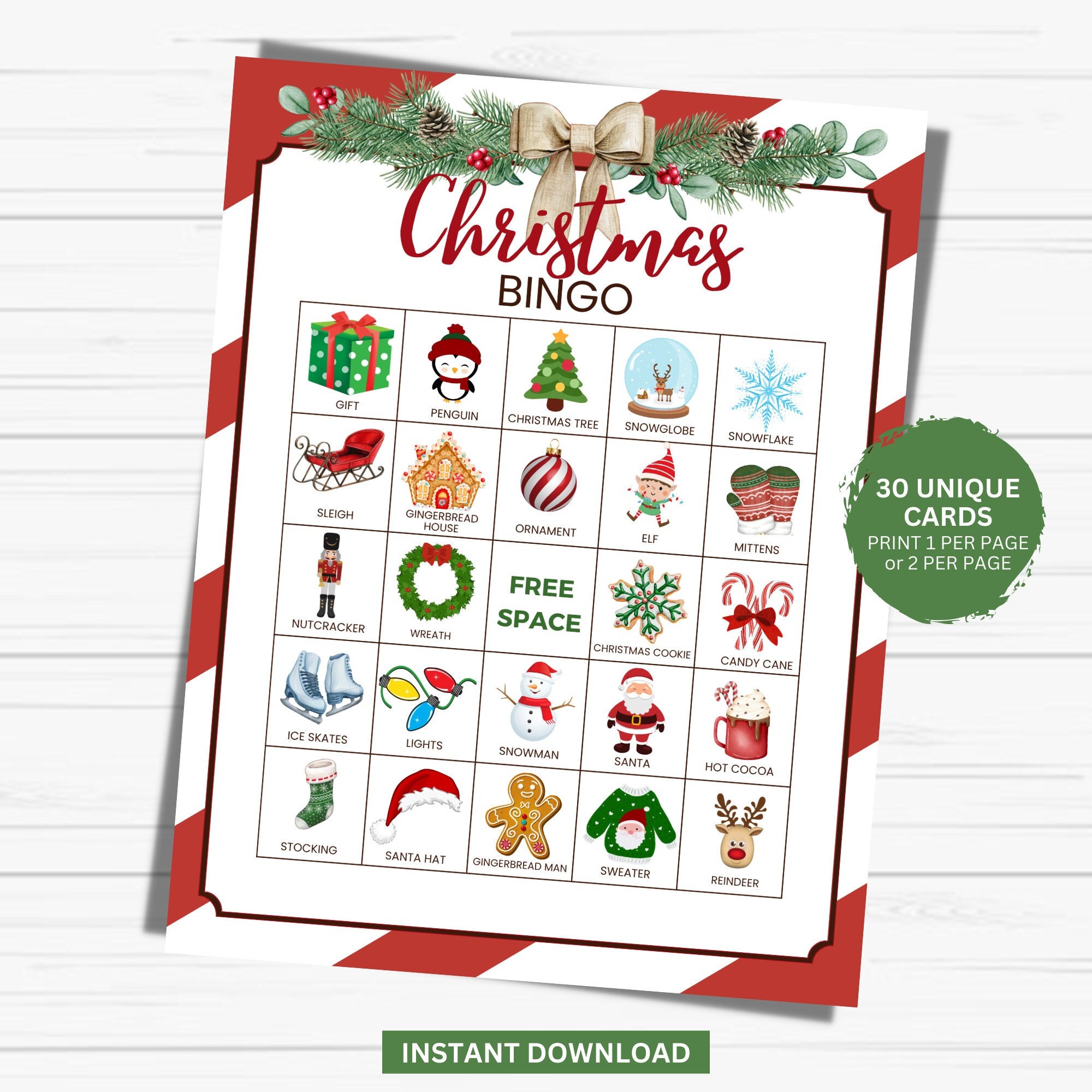 30 Unique Christmas Bingo Game Kids and Adult, Bingo Card Christmas ...