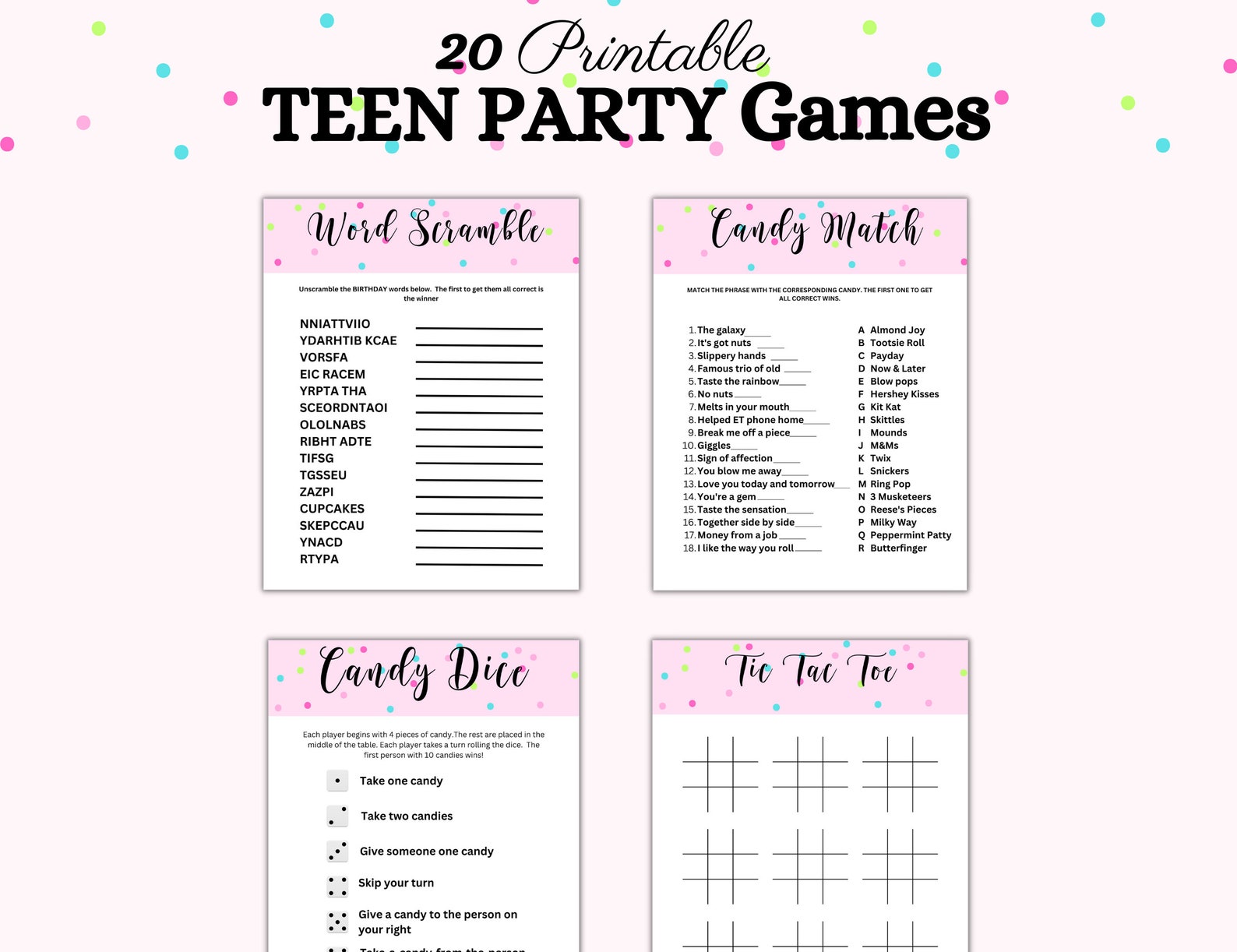 Printable Teen Birthday Game Bundle, Party Activities, Pink Birthday ...