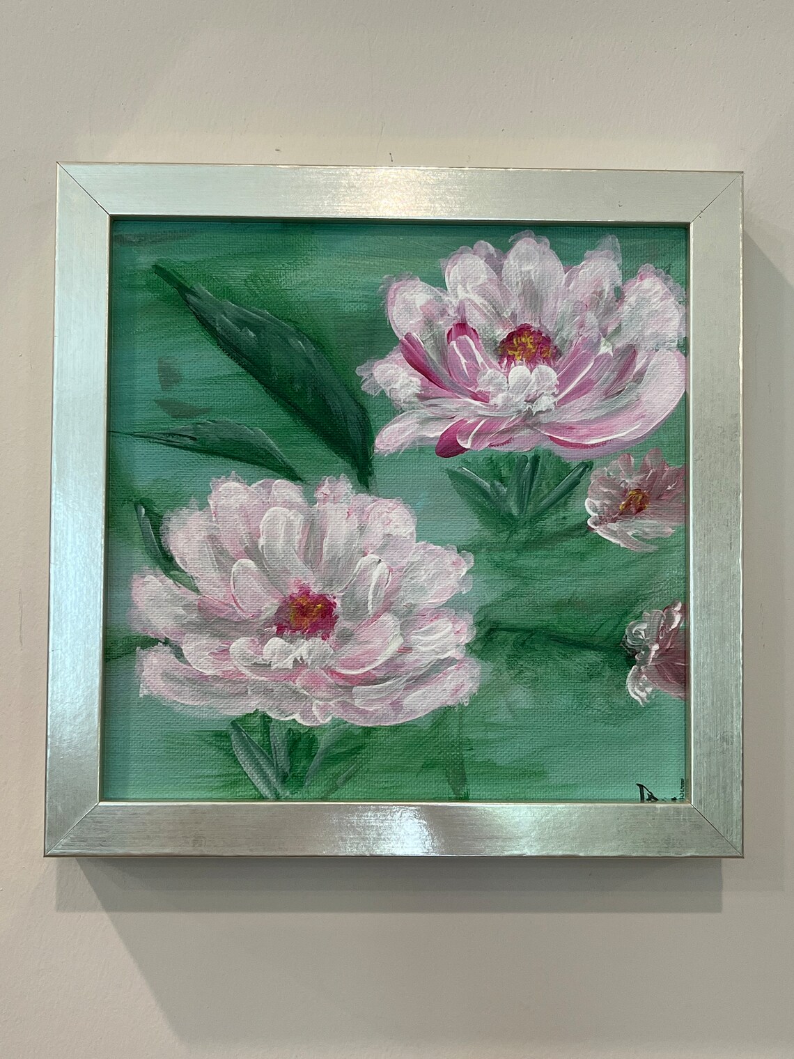Pink Flowers - Hand Painted on Canvas Original Art Work One of a Kind ...