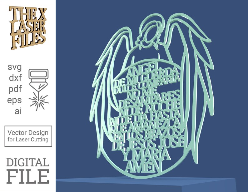 Angel de la Guarda Archivo Vector Corte Láser | Etsy México