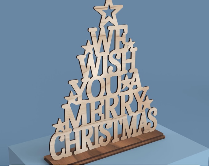We Wish You A Merry Christmas Tree Sign SVG Laser Cutting Files - Happy ...