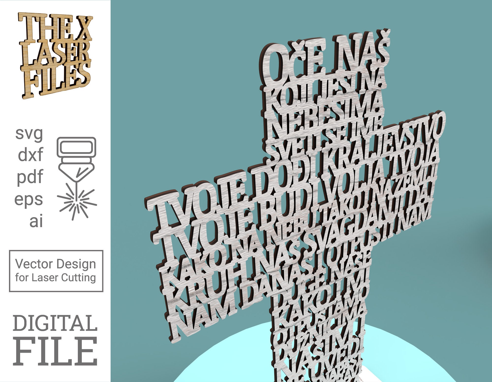 Oče Naš (croatian Our Father) Cross Laser Cut File Svg Dxf Pdf Eps Ai ...