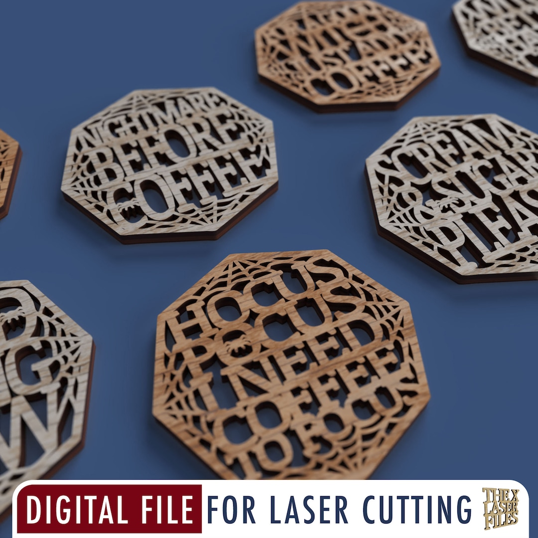 Halloween Coffee Coasters - Laser Cut File Svg Dxf Pdf Eps Ai DIGITAL ...