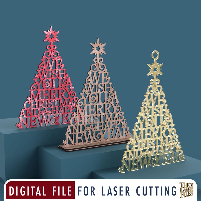 Laser Cut Christmas Tree File – Holiday Text Art (digital File) - Etsy