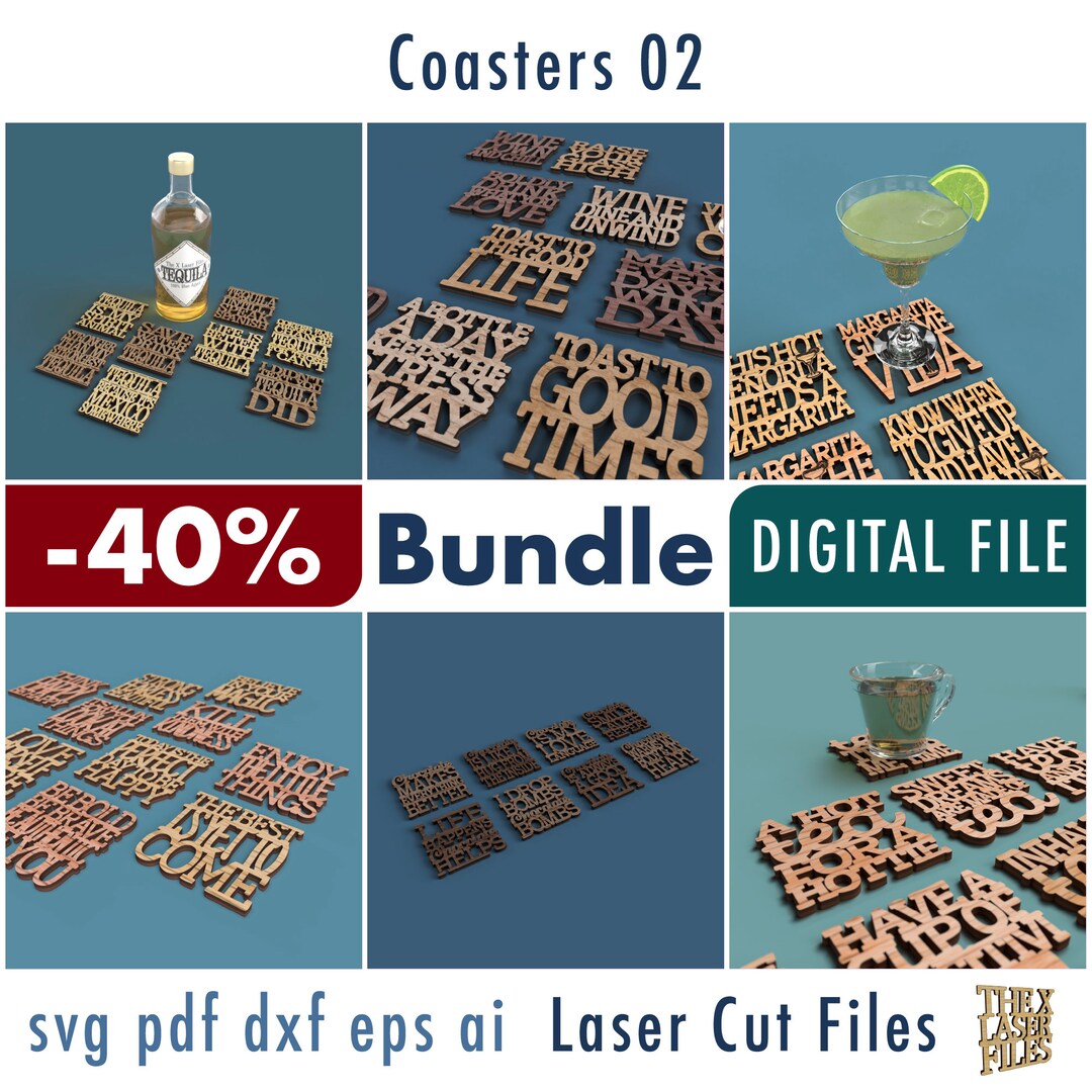 Laser Cut Files Bundle Coasters 02 - Svg Dxf Pdf Eps Ai DIGITAL FILE - Etsy
