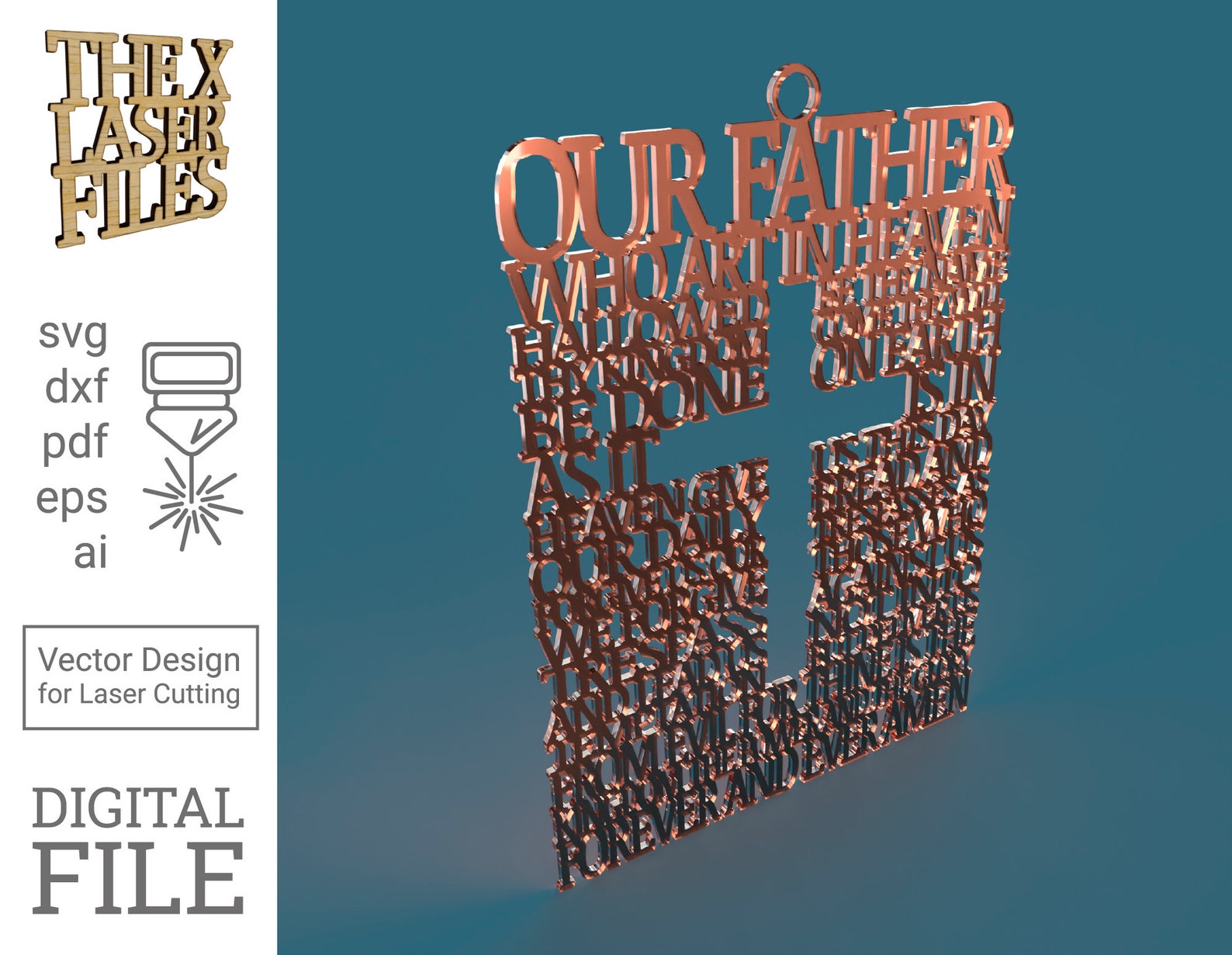 Lord's Prayer Cross - Protestant Laser Cut File (svg, Dxf, Pdf, Eps ...