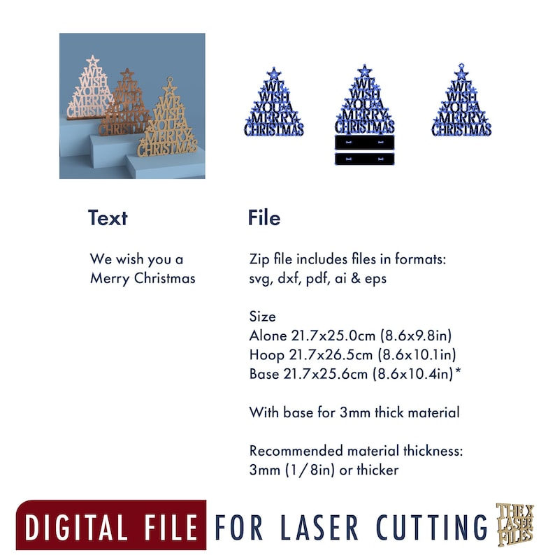 Merry Christmas Tree - Laser Cut File Svg Dxf Pdf Eps DIGITAL FILE - Etsy