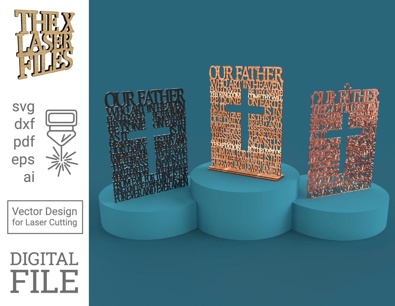 Lord's Prayer Cross - Protestant Laser Cut File (svg, Dxf, Pdf, Eps ...
