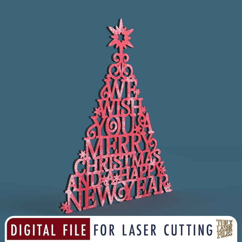 Laser Cut Christmas Tree File – Holiday Text Art (digital File) - Etsy