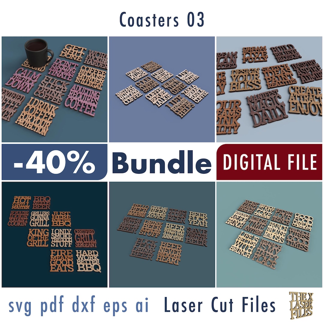 Laser Cut Files Bundle Coasters 03 Svg Dxf Pdf Eps DIGITAL FILE - Etsy