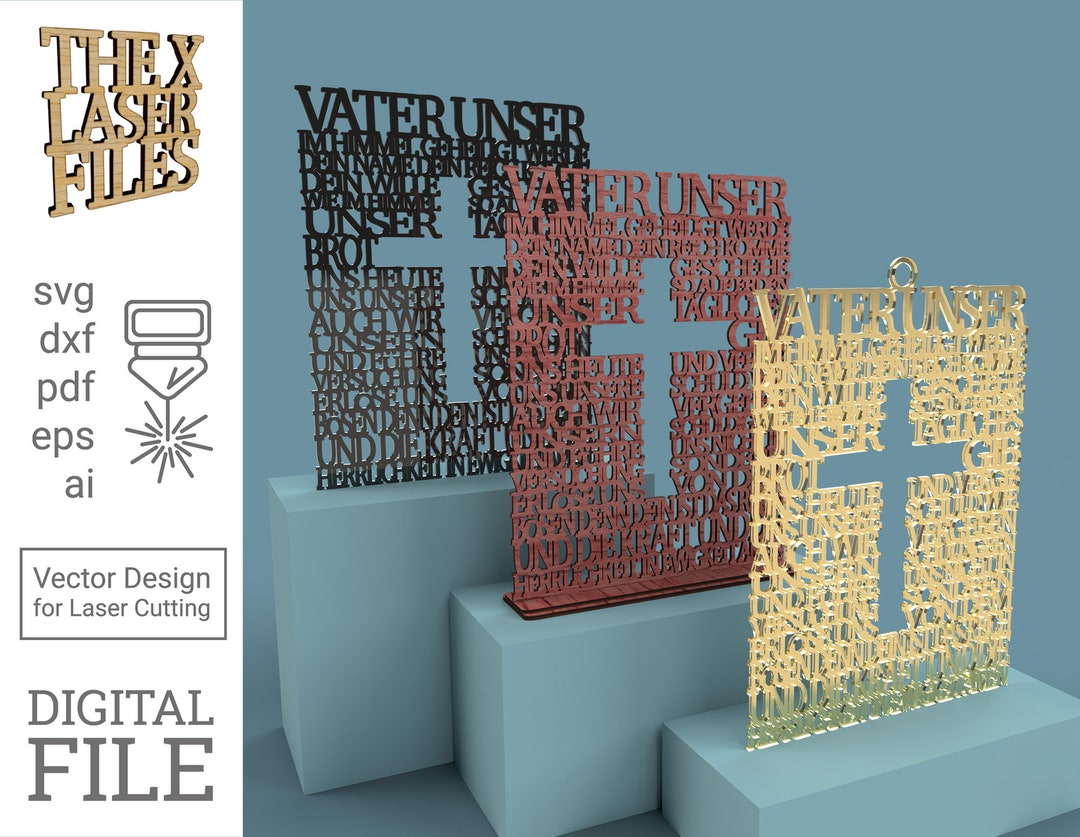 Vater Unser (german Our Father Lord's Prayer) Square With Cross Laser ...