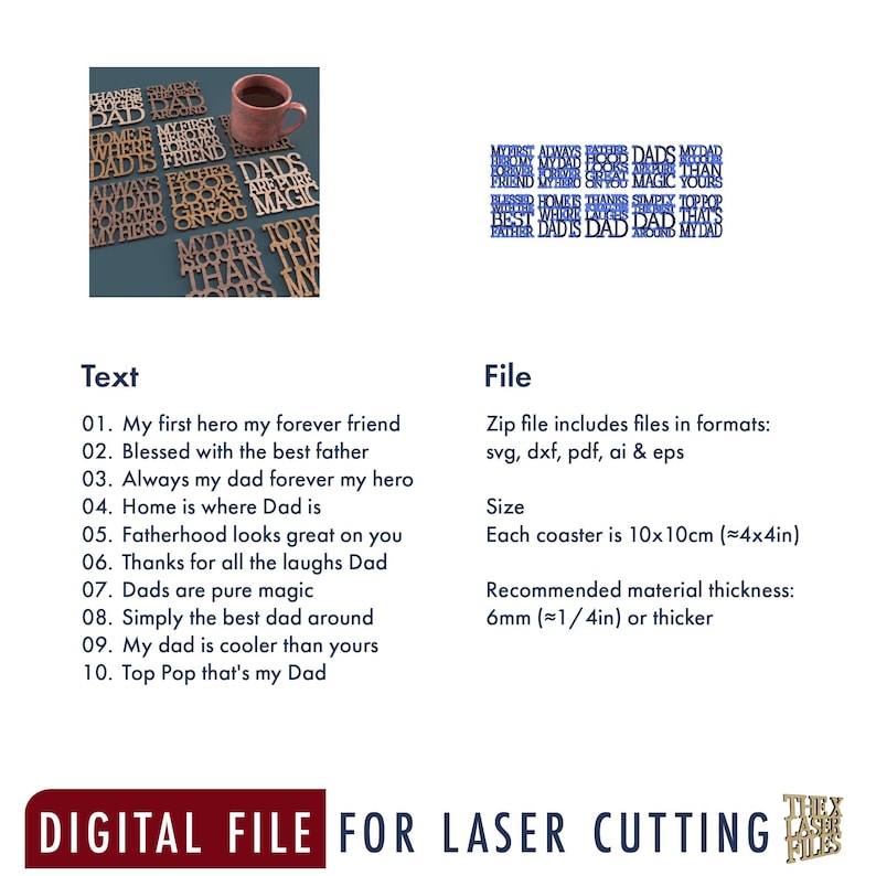 Dad Coasters 02 - Laser Cut File Svg Dxf Pdf Eps DIGITAL FILE - Etsy