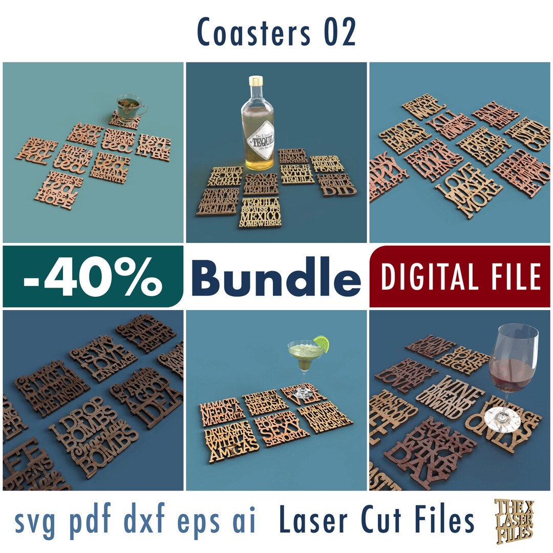 Coasters 02 - Laser Cut Files Bundle Svg Dxf Pdf Eps Ai DIGITAL FILE - Etsy