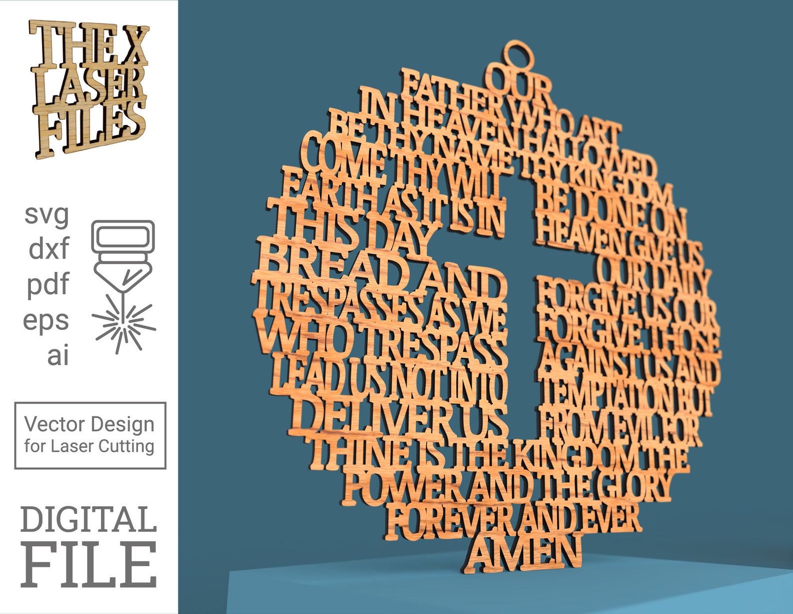 Protestant Lord's Prayer Our Father Circle With Cross - Laser Cut File ...