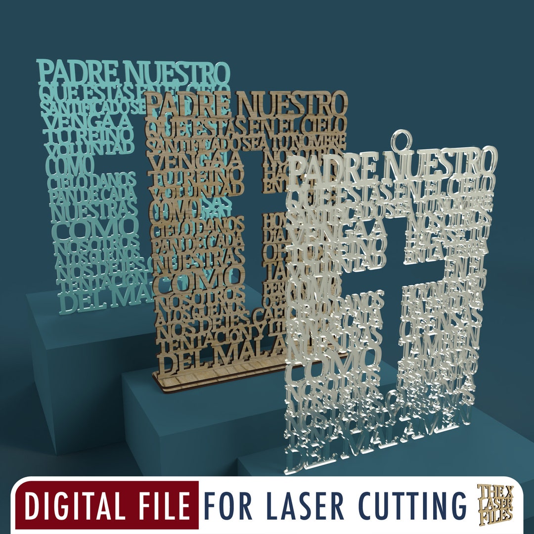 Padre Nuestro (spanish Our Father) Square With Cross Laser Cut File Svg ...