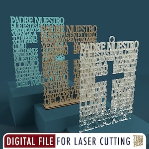 Padre Nuestro (spanish Our Father) Square With Cross Laser Cut File Svg ...