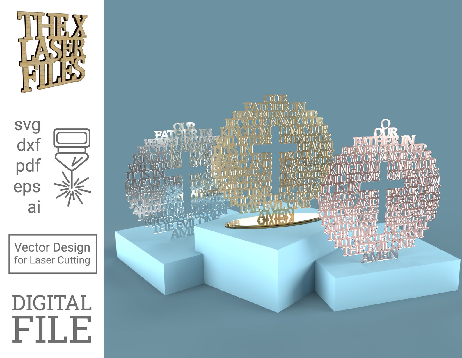 Modern Lord's Prayer Our Father christian or Catholic Circle With Cross ...