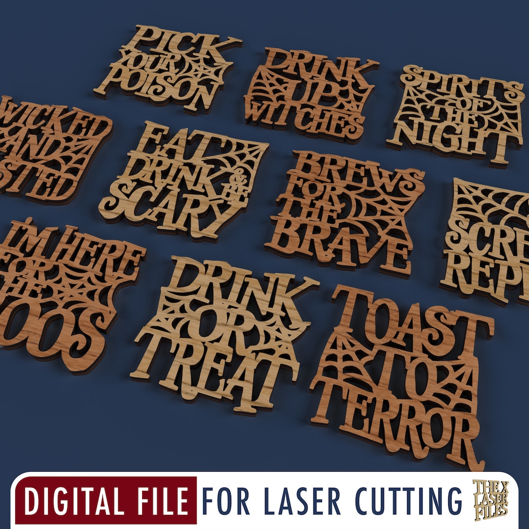 Halloween Drink Coasters - Laser Cut File Svg Dxf Pdf Eps DIGITAL FILE ...