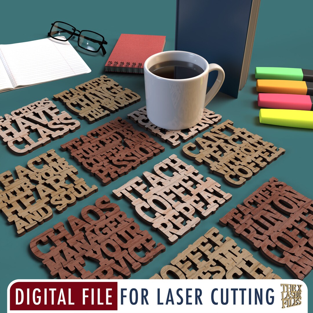 Teacher Coasters - Laser Cut File Svg Dxf Pdf Eps Ai DIGITAL FILE - Etsy