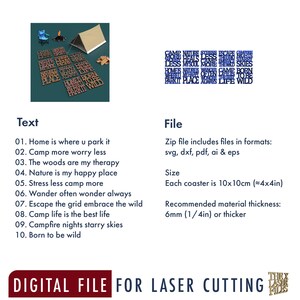 Camping Coasters - Laser Cut File Svg Dxf Pdf Eps Ai DIGITAL FILE - Etsy