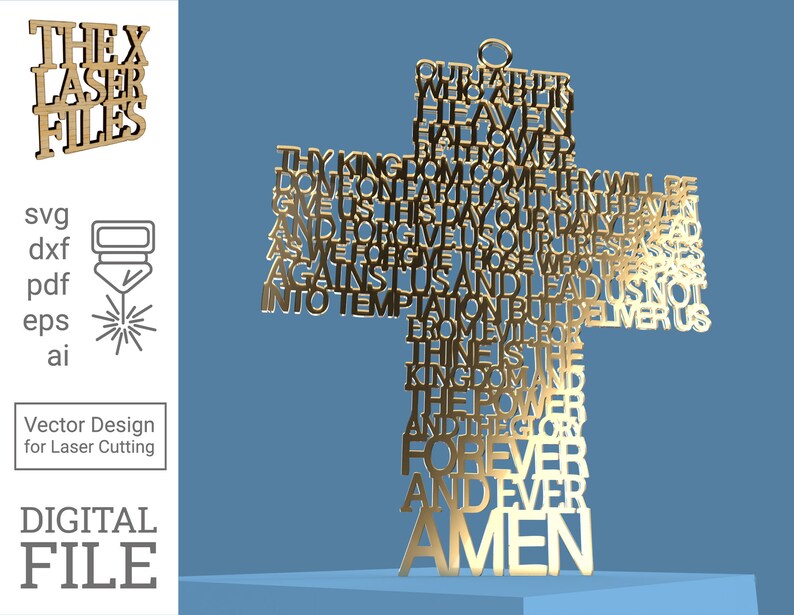 Protestant Lord's Prayer Our Father Cross Laser Cut File Svg Dxf Pdf ...