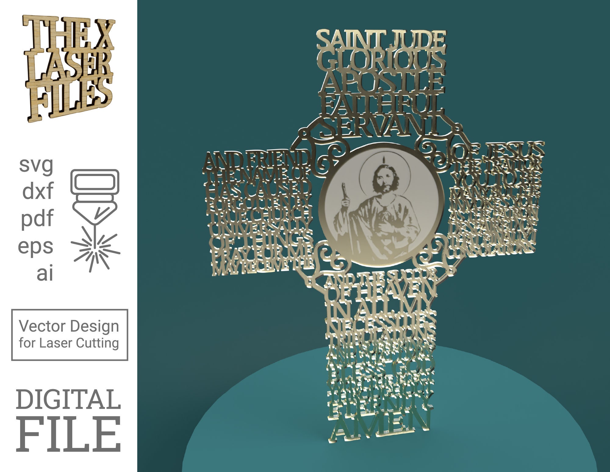 St Jude Picture Cross Laser Cut and Engrave Vector File | Etsy