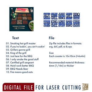 Barbecue Coasters - Laser Cut File Svg Dxf Pdf Eps Ai DIGITAL FILE - Etsy