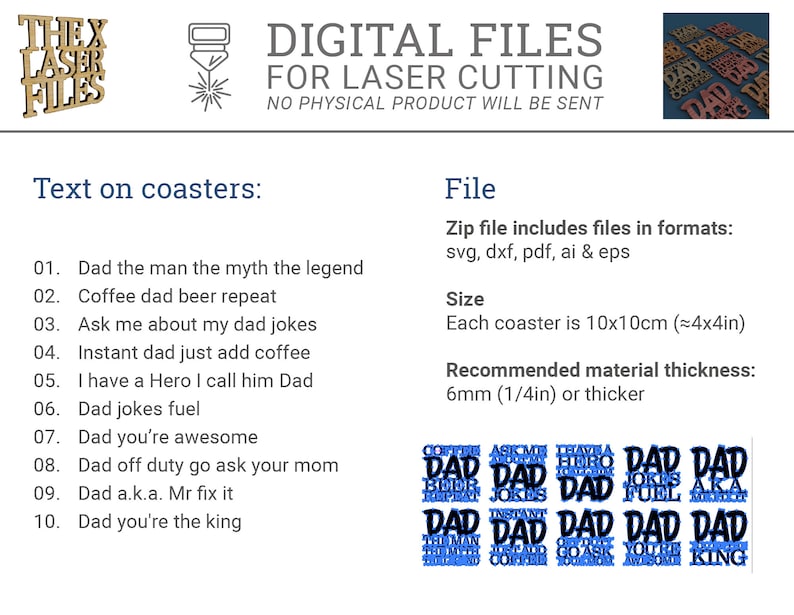 Dad Coasters - Laser Cut File Svg Dxf Pdf Eps DIGITAL FILE - Etsy