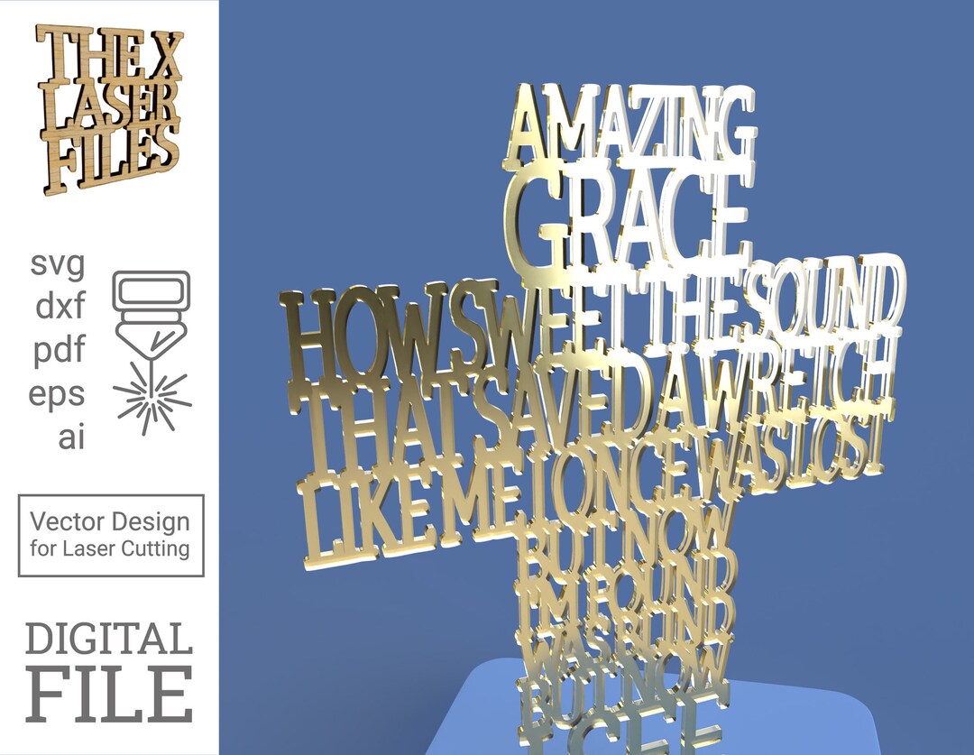 Amazing Grace Cross Laser Cut File (svg, Dxf, Pdf, Eps, ) - Etsy