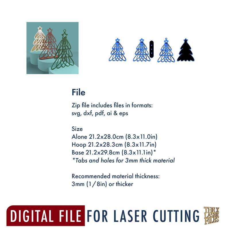 Christmas Tree Laser Cut File Doodle Style Svg Dxf Pdf Eps DIGITAL FILE ...