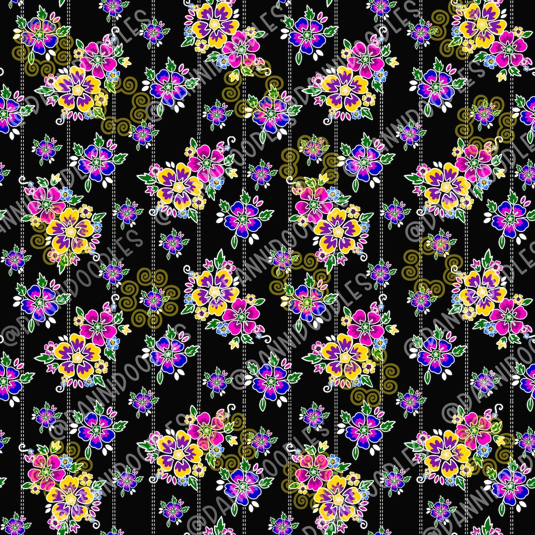 Black Floral Multicolor, Hmong Pattern, Hmong Lis Loos Inspired Pattern ...