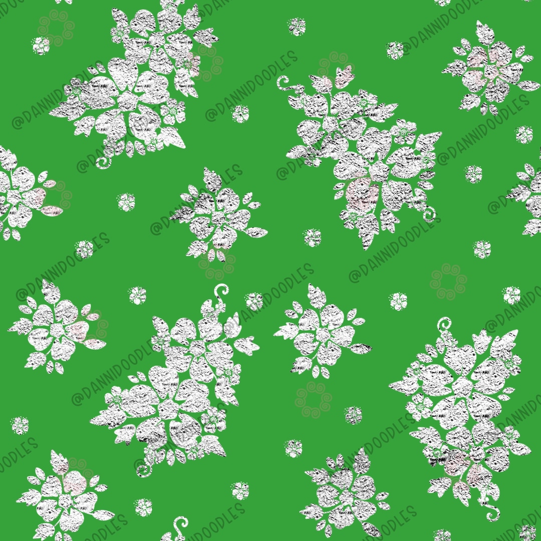 Colored Pattern, Green Silver Foil Flower Hmong Hlab Pattern, Hmong ...