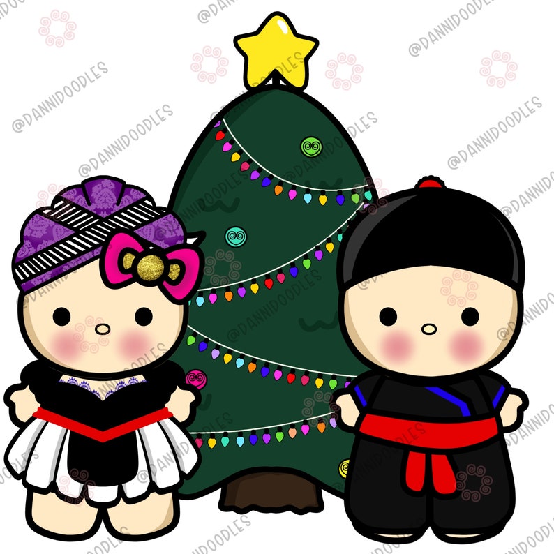 Hmong Christmas Couple Cartoon: Digital Art (PNG, JPG) - Etsy