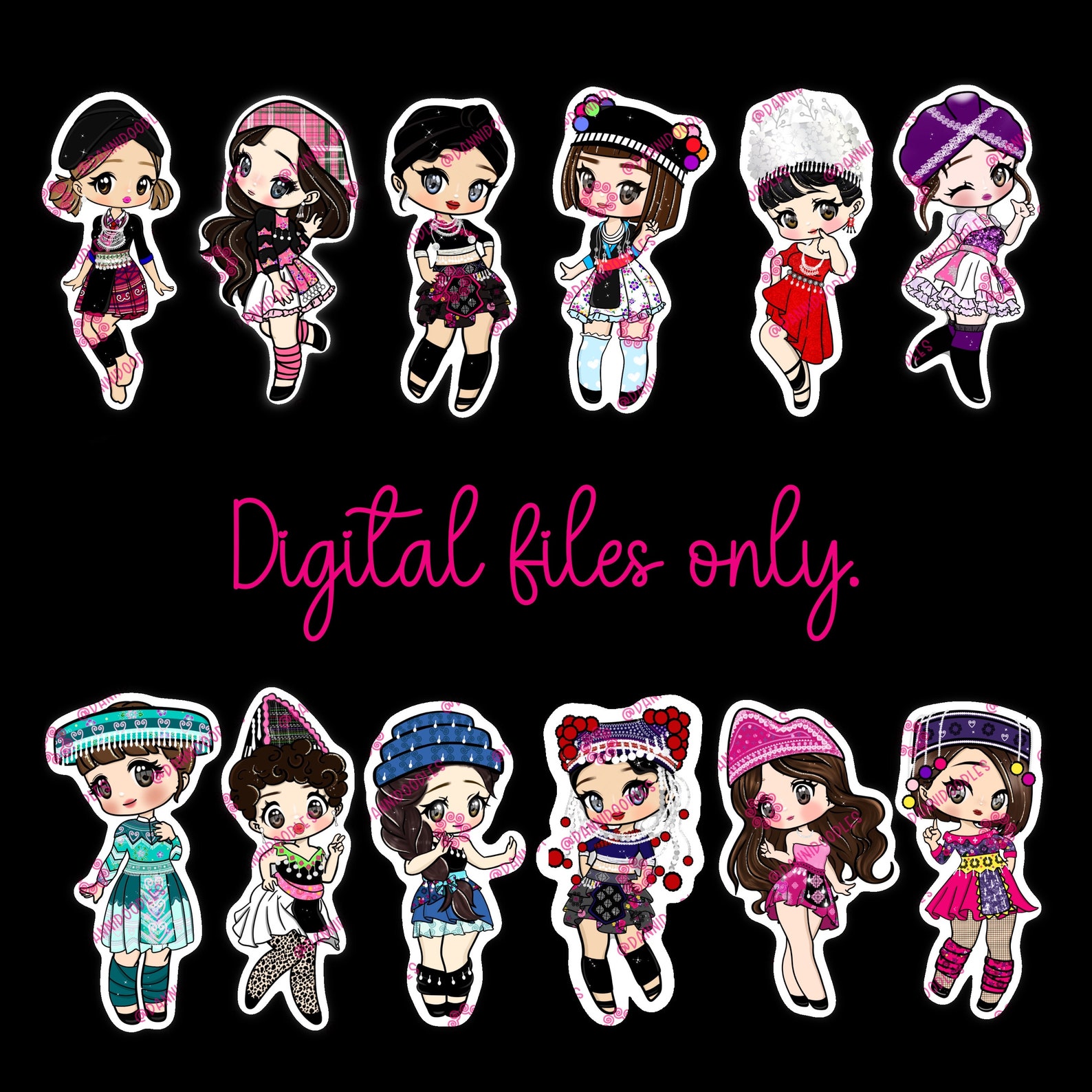Hmong Chibi Girl Group: Doodle Art Bundle (digital Download) - Etsy