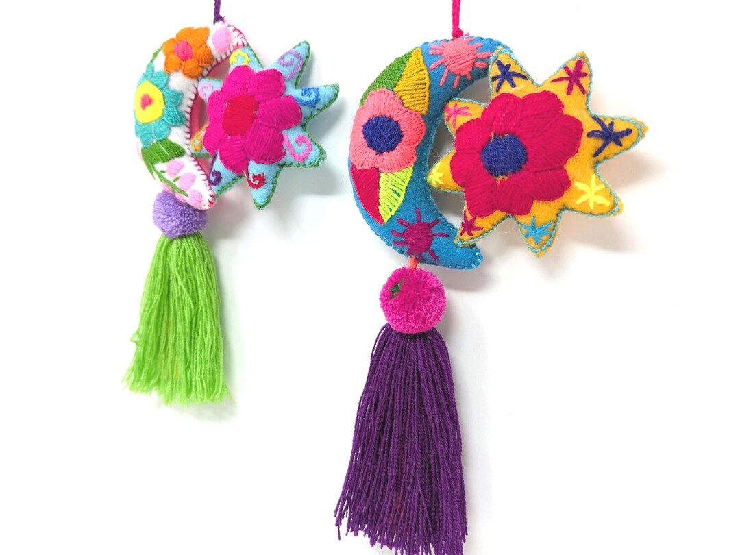Embroidered Floral Star and Moon Tassels - Etsy