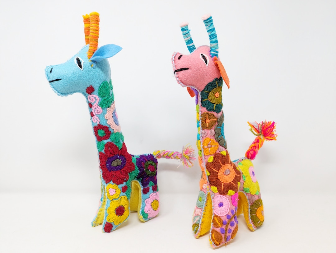 Embroidered Wool Giraffe / Mexican Toys / Embroidered Plushies ...